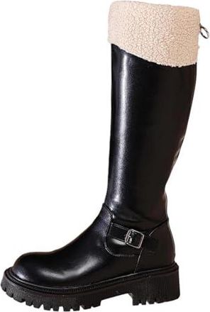 Generic Bottes montantes au genou pour femme - Chaudes et extensibles - &Eacute;l&eacute;gantes - En fausse fourrure - Talon &eacute;pais - Antid&eacute;rapantes - Confortables - &Agrave; enfil