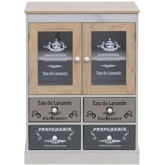 Mobili Rebecca Mobili Rebecca - Rebecca Mobili Shabby Schrank Schaukasten mit 4 Schubladen 2 Türen in Weiß Beige Grau Holz