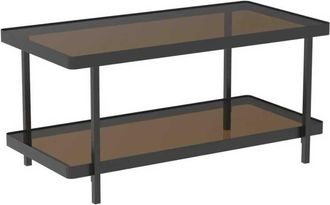 Calicosy Couchtisch, 2 Tabletts aus Rauchglas, Gestell aus schwarzem Metall, Hartglas, Kollektion Ora, Wohnzimmer, L 100 x T 50 x H 48 cm