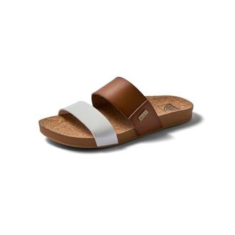 Reef Reef Womens Sandals Cushion Vista, Vegan Leather Slides For Women With Cushion Footbed, White Duo, 7