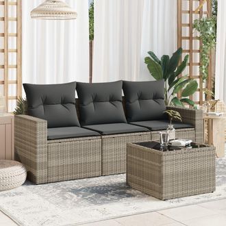 vidaXL Set Divano Da Giardino 4pz Con Cuscini Grigio Chiaro Polyrattan - Vidaxl