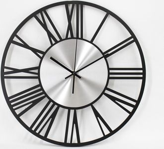 Wall-Art große Wanduhr XL Industrielle Metalluhr Vintage Wohnzimmeruhr lautlos Quartz Uhrwerk ohne Tick-Geräusche (Silber Aluminium, Ø 40cm)