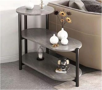 Generic Moderner Beistelltisch aus Kunstmarmor mit 3 Ebenen und Metallrahmen - stilvoller Beistelltisch für kleine Räume - graue Akzentmöbel für Wohnzimmer, S