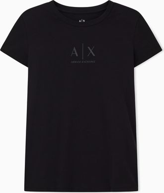 A|X Armani Exchange Womens Short Sleeve Tone on Tone Logo T-Shirt, Black, S
