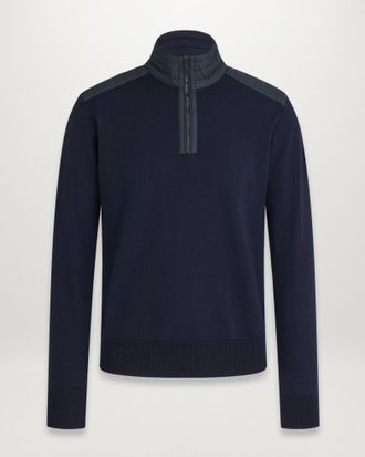 Belstaff Belstaff Pull Quart De Zip Kilmington pour homme Laine mérinos Bleu marine délavé Taille L