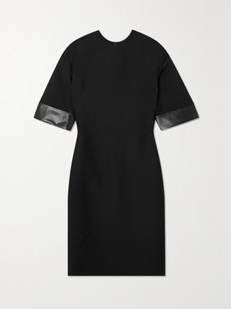 Valentino Garavani Kleid Aus Cr&ecirc;pe Aus Einer Woll-seidenmischung Mit Lederbes&auml;tzen - Schwarz