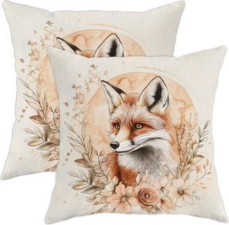 Generic Fuchs, Orange Fuchs Illustration Blume 2Er Set Kissenbezug Modern Kissen-Bezug S&uuml;&szlig;e Kissenh&uuml;lle F&uuml;r B&uuml;ro Outdoor Patio 45X45Cm
