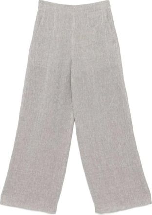Emporio Armani Femme, Pantalons, Gris, Taille: 38 FR Pantalon Large en Gaze de Lin