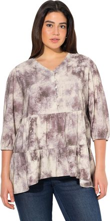 Ulla Popken Damen gro&szlig;e Gr&ouml;&szlig;en &Uuml;bergr&ouml;&szlig;en Plus Size Bluse, Batikdruck, A-Linie, V-Ausschnitt, Langarm helles Champagner 54+ 831595150-54+