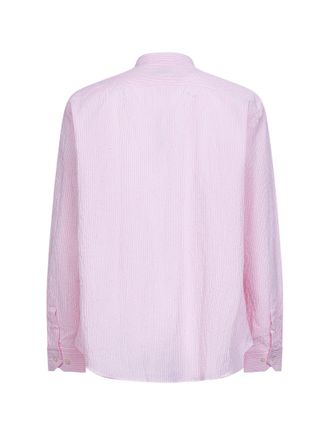 Etro Mens Pink Striped Seersucker Cotton Shirt