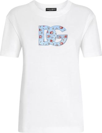 Dolce & Gabbana floral-detail logo-embroidered T-shirt - Wei&szlig;