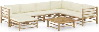 vidaXL Vidaxl - Salon de jardin 8 pcs avec coussins blanc cr&egrave;me bambou