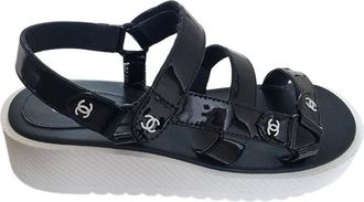 Chanel Black Patent Dad Sandals Size 39
