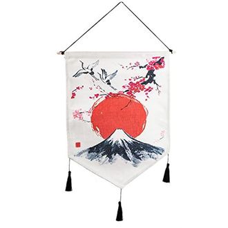 La Chineuse Japanische Wandtafel Fuji - Japanische Zen-H&auml;ngedekoration - 56 x 44 cm - Traditionelle japanische Maltafel - Farben Wei&szlig; und Rot - Geschenkidee Japan