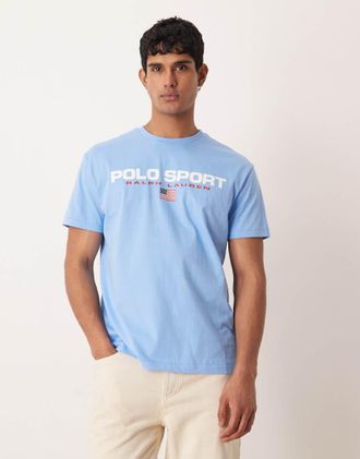 Polo Ralph Lauren Sport - T-shirt classique avec logo drapeau sur la poitrine - Bleu clair