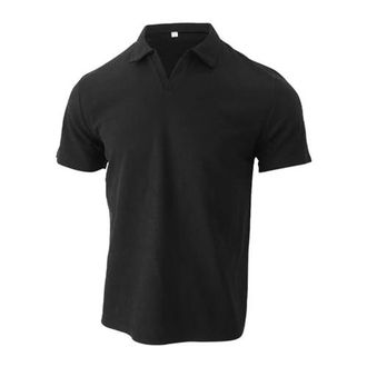 Generic Polo pour homme Chemises textur&eacute;es d&eacute;contract&eacute;es pour hommes avec col en V, coupe ajust&eacute;e, solides &agrave; manches courtes, t-shirts en coton molletonn&eacute;, No