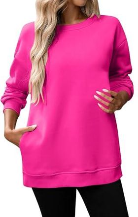 Generic Chandails en coton sans capuche pour femme - Pull &agrave; manches longues pour femme - Grande taille - Pull &agrave; capuche pour femme, rose vif, XXL