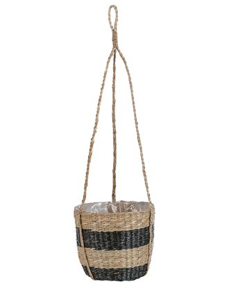 Beliani Blumenampel Seegras Natur/schwarz hängender Pflanzkorb Ruffe