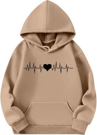 Generic Sweat &agrave; capuche ample pour la Saint-Valentin 2026 avec imprim&eacute; pour un pull confortable, kaki, XXL