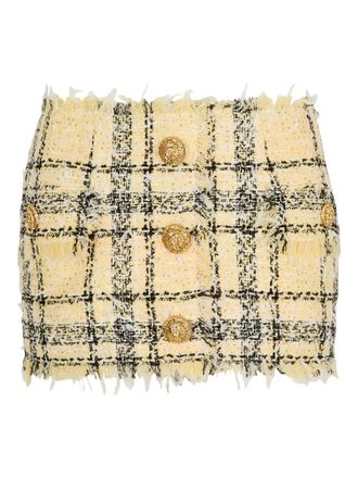 Balmain minijupe boutonnée en tweed - Jaune