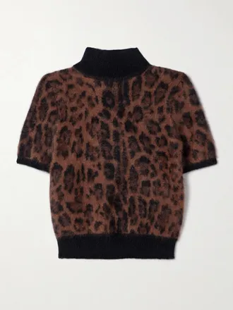 Adam Lippes Ari Kurzärmeliger Pullover Aus Jacquard-strick Aus Gebürstetem Kaschmir Mit Stehkragen - Animal-Print