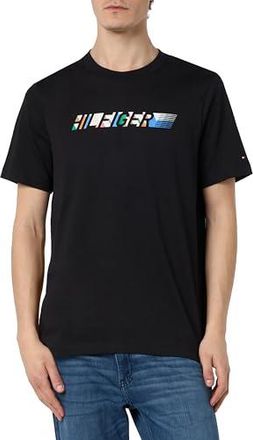 Tommy Hilfiger T-Shirt Manches Courtes Homme Multicolour Hilfiger Tee Col Ras-du-Cou, Noir (Black), S