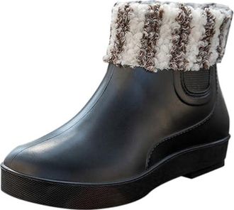 Generico Bottes en caoutchouc pour femme de pluie basses, imperm&eacute;ables &agrave; leau, bottes en caoutchouc pour femme de pluie rembourr&eacute;es avec poils Chelsea Bottes d