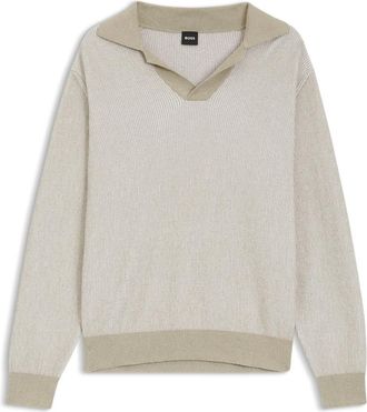 HUGO BOSS Langarm-Strick-Poloshirt mit Variokragen aus einem Baumwoll-Mix in