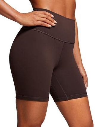 CRZ YOGA Femmes Sentiment Nu Yoga Shorts - 15cm Taille Haute Entraînement en Cours Motard Shorts Brun au Fudge Chaud 44