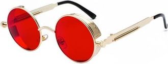 Generic Lunettes De Soleil Rondes &Agrave; Petite Monture For Hommes Et Femmes, Verres De Soleil De F&ecirc;te En M&eacute;tal For Photos De Vacances(Red)