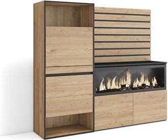 Skraut Home | Schuhregal, Schuhschrank | Schuhaufbewahrung | 167x145x35 cm | F&uuml;r Schlafzimmer, Zimmer | Elektrokamin XXL | Lamellenwand Holz | Moderner Stil | Eic