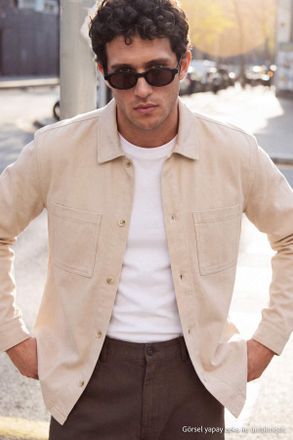 Trendyol MAN Herren Beige Einfarbig Lang Regular Fit Hemden