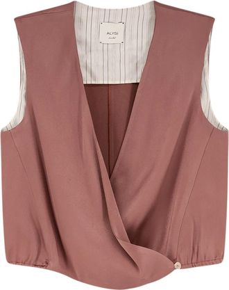 Alysi Femme, Blouses et Chemises, Rose, Taille: 36 FR Blouse Crois&eacute;e Sans Manches &agrave; Encolure en V