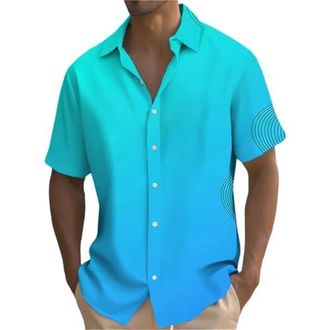 Generic Chemise hawa&iuml;enne boutonn&eacute;e &agrave; manches courtes pour homme - Couleur d&eacute;grad&eacute;e - Pour l&eacute;t&eacute;, la plage, les vacances d&eacute;t&eacute; - Coupe droite - Hauts d&eacute;contract