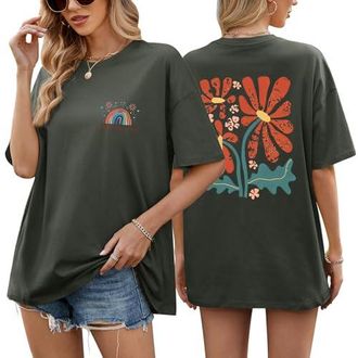 Heekpek T Shirt Femme Oversize Tr&egrave;s Large Teeshirt Coton Col Rond T-Shirt Manches Courtes Chic Imprim&eacute; D&eacute;contract&eacute; Grande Taille Haut Femme Ete, Gris fonc&eacute;, X