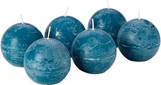 Spaas 6 Rustikale geruchlose Kugelkerzen 80 mm, ± 24 Stunden, Türkis