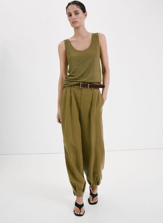 Mango Top lin rayures olive - Femme - XXS - MANGO