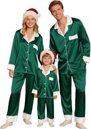 Generic 2025 Ensemble Pyjamas de No&euml;l Assortis pour la Famille Pyjama en Soie Noel Combinaison Manches Longues Pantalons Longs Ensemble Pyjamas No&euml;l pour Papa