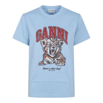 Ganni Femme, Tops, Bleu, Taille: 38 FR T-shirt Tigre Relax