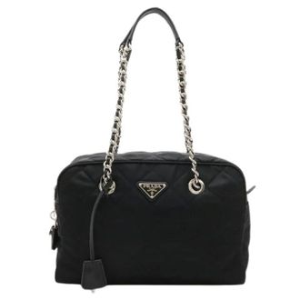 Prada Pre-owned Sac bandouli&egrave;re en nylon et cuir avec cha&icirc;ne 1Bb903 - Femme - Pre-owned - Noir - Taille: ONE Size