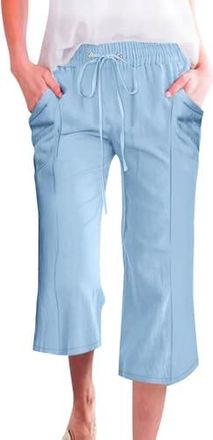 Generic Pantalon Lin Femme &Eacute;t&eacute; Blanc Large Elegant Pantalon Ample en Coton et Lin pour Femme Poches Lat&eacute;rales Tendance et D&eacute;contract&eacute; avec Cordon De Large Lin