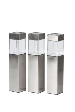 Grundig Grundig 871125290048 Lampe Solar, quadratisch, Stahl, 3 St&uuml;ck, wei&szlig;, 5.5 x 5.5 x 39 cm