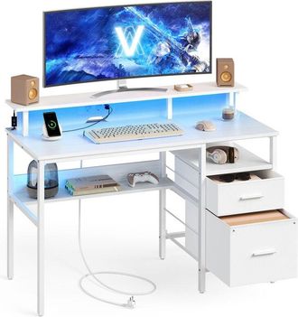 Vasagle Vasagle - Bureau Gaming avec Lumi&egrave;res led et Multiprise, Bureau Informatique avec Support d&Eacute;cran, Table avec Rangement, 2 Tiroirs, 2 Ports usb, pour