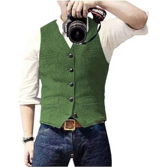 Solovedress Herren Casual Wolle Fischgr&auml;tmuster Anzug Weste V-Ausschnitt Tweed Weste f&uuml;r Hochzeit Groomsmen(Gr&uuml;n,XXL)