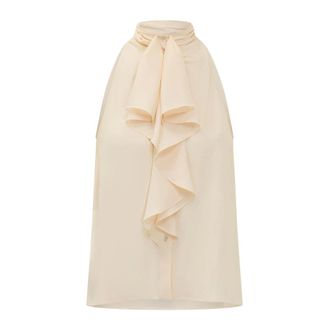 Alberta Ferretti Top sans manches &agrave; col montant drap&eacute; - Femme - Blouses et Chemises - Beige - Taille: 38 FR