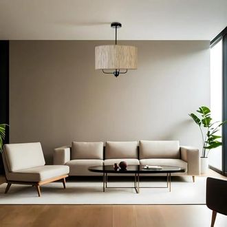 Opviq Elegant Metal Chandelier with Bamboo Cap, 45 cm Diameter, Adjustable Height, E27 Socket, Oak & Black Finish | Perfect for Modern Spaces, IP20 Rated