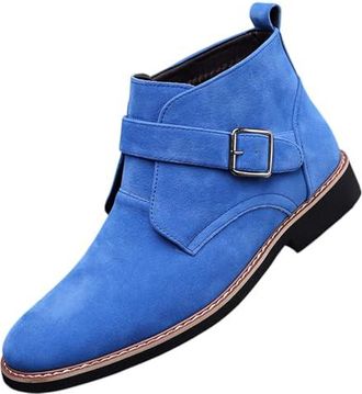 Generic Bottines mi-hautes en daim pour homme avec sangle &agrave; boucle moine - Bout rond - Antid&eacute;rapantes - Talon bloc - Bottines chukka pour mariage ou bureau, b