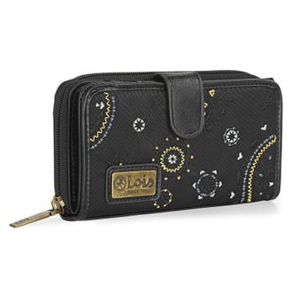 Lois Geldb&ouml;rse Damen Gross - Strapazierf&auml;hige Portemonnaie Damen - Damen Geldb&ouml;rse - Damen-Geldb&ouml;rsen mit Materialien - Damen Portemonnaie, Schwarz