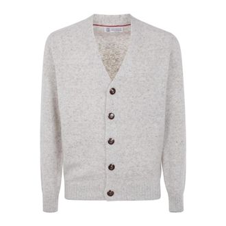 Brunello Cucinelli Speckled V-Neck Cardigan - - Knitwear - Herren - Grau - XL