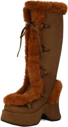 Generic JJDFW Bottes dhiver chaudes et moelleuses pour femme Bottes de neige en fausse fourrure &agrave; lacets Plateforme &eacute;paisse Femme Cosplay Chaussures de No&euml;l, 